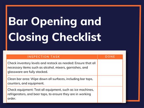 Bar Opening And Closing Checklist Template