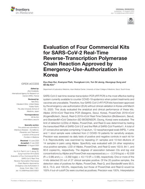 Pdf Evaluation Of Four Commercial Kits For Sars Cov 2 Real Time