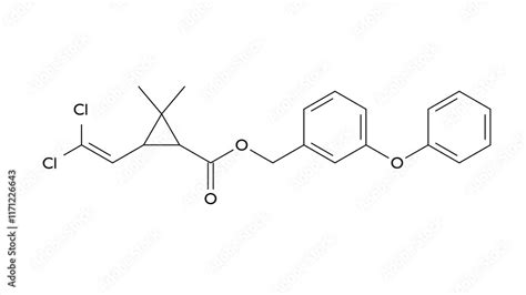 Permethrin Molecule Structural Chemical Formula Ball And Stick Model