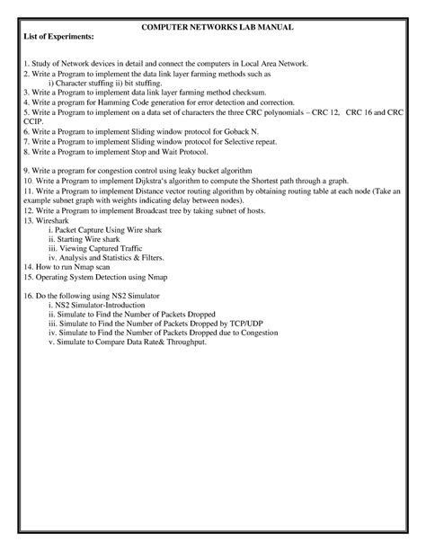 computer networks lab manual computer networks lab manual list of