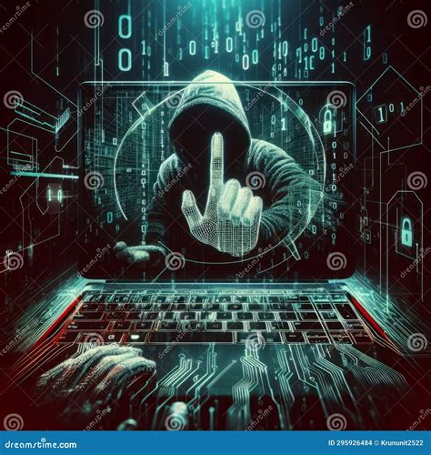 Concept Of Cyber Security Threat And Attack Hacker Hand In Computer Monitor Stock Illustration
