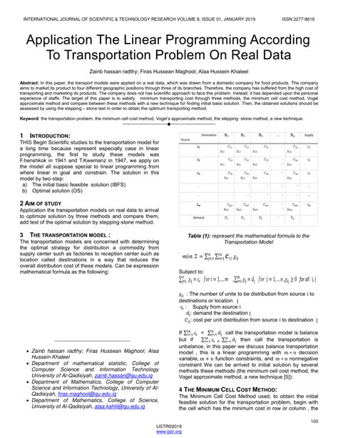 Pdf Application The Linear Programming According To Transportation Problem On Real Data