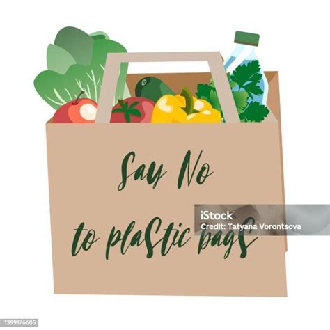 야채가 든 종이 봉지 텍스트 비닐 봉지에 아니오라고 말하십시오 가방에 대한 스톡 벡터 아트 및 기타 이미지 가방 감소 개념 Istock