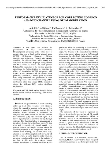 Pdf Performance Evaluation Of Bch Correcting Codes On A Fading