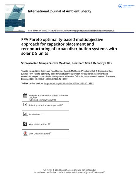 Pdf Fpa Pareto Optimality Based Multiobjective Approach For Capacitor