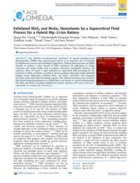 Pdf Exfoliated Mos 2 And Mose 2 Nanosheets By A Supercritical Fluid