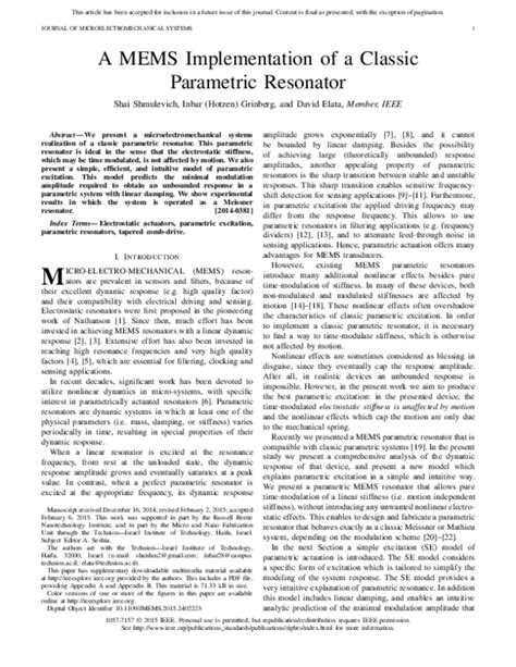 Pdf A Mems Implementation Of A Classic Parametric Resonator
