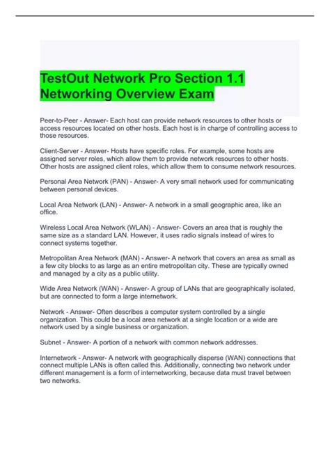 Testout Network Pro Section 11 Networking Overview Exam 2024 Questions