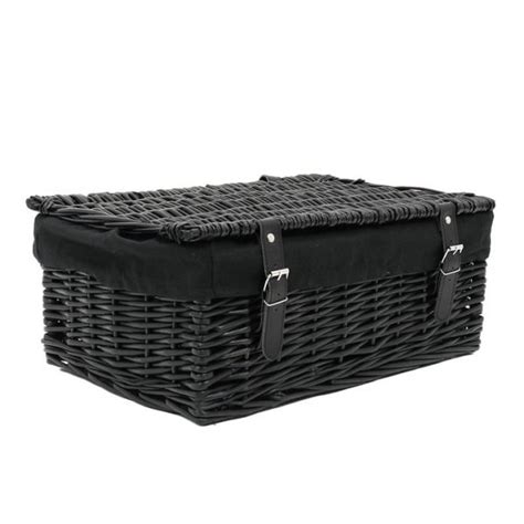 Black Wicker Hamper With Black Cotton Liner 16” The Pasty And Pie Co