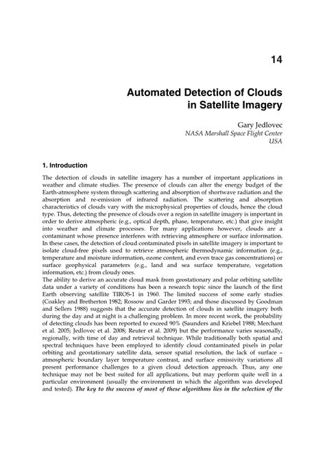 Pdf Automated Detection Of Clouds In Satellite Imagery