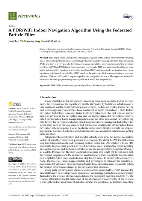 Pdf A Pdrwifi Indoor Navigation Algorithm Using The Federated Particle Filter