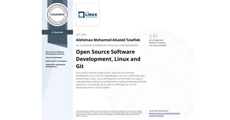 Shimaa Attallah On Linkedin Completion Certificate For Open Source Software Development Linux