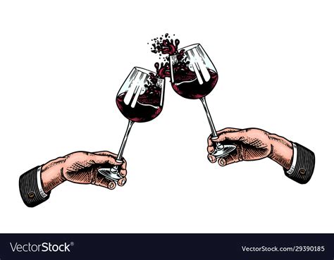 Cheers Toast And Clink Glasses Wine In Hand Vector Image