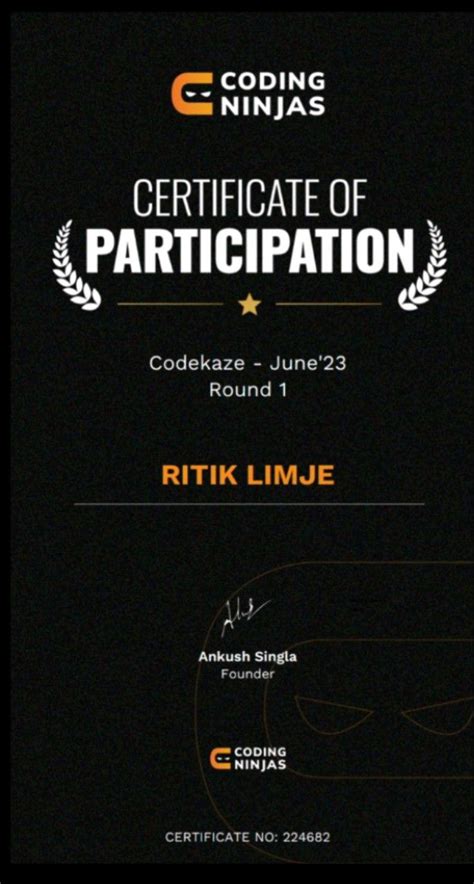 Codingninjas Coding Opportunity Share Connection Cirtificate Ritik Limje