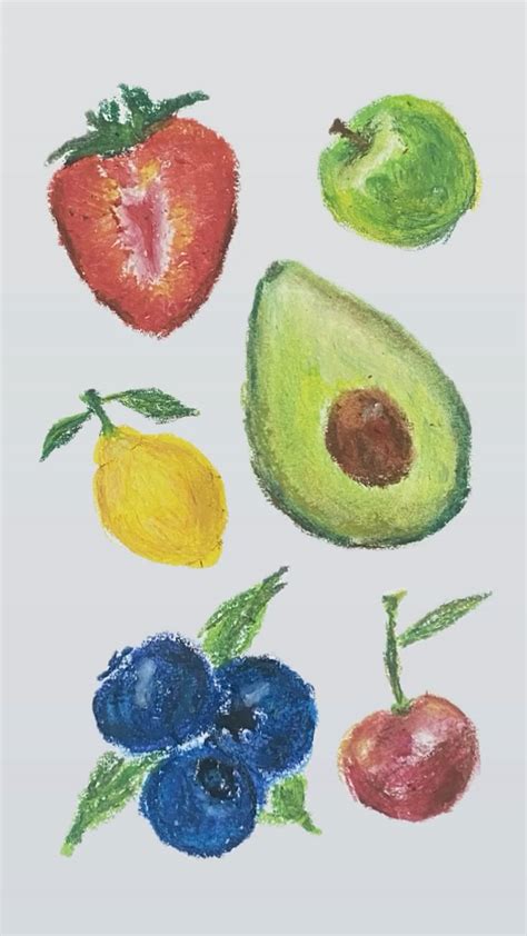 Fruits Drawing 🍓🍋🍏🫐🍒🥑 오일 파스텔 아트 오일 파스텔 기법 파스텔 아트