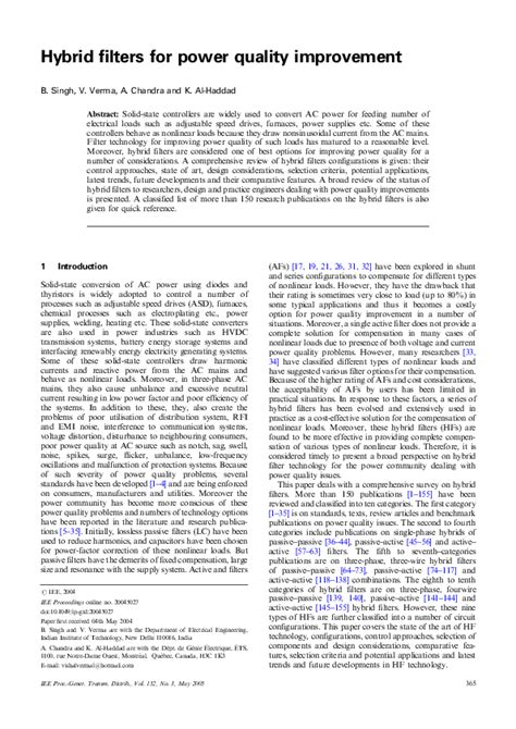 Pdf Hybrid Filters For Power Quality Improvement