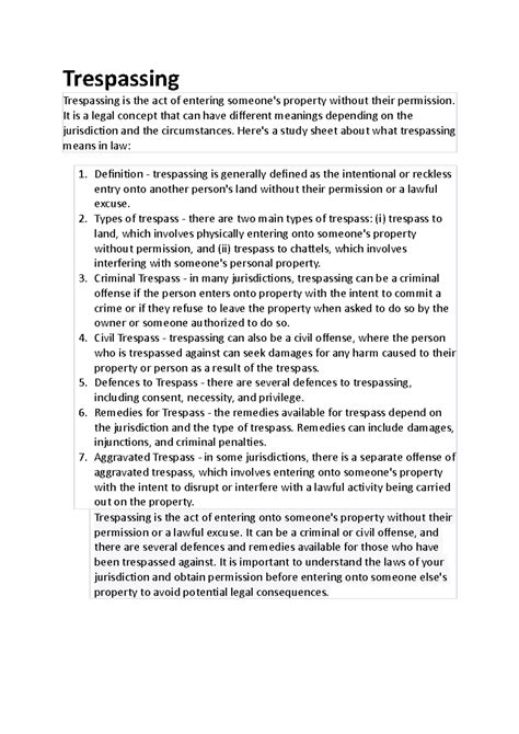 Trespassing Trespassing Trespassing Is The Act Of Entering Someones