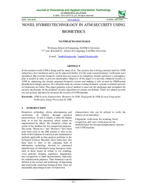 pdf novel hybrid technology in atm security using biometrics 1