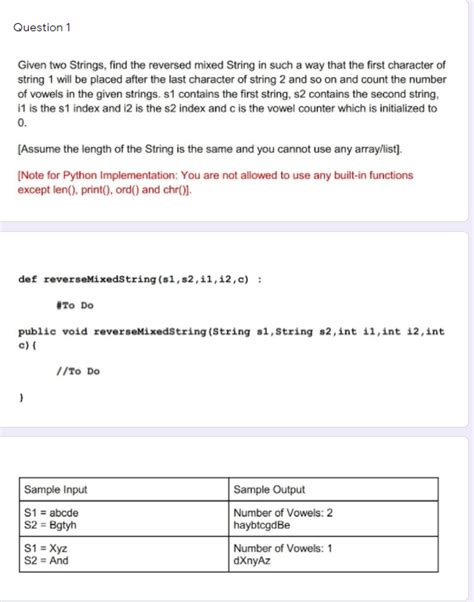 Solved Question Given Two Strings Find The Reversed Mixed Chegg
