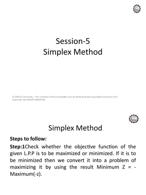 Session 5 Simplex Method University All Rights Reserved Pdf