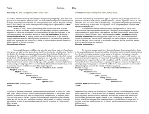 NOTES Intro To Taxonomy