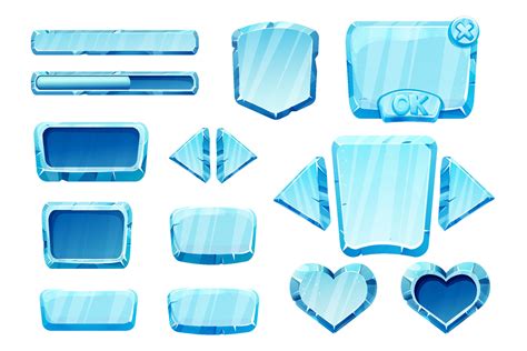 Set Game Menu Assets Ice Buttons Interface Elements D In Cartoon