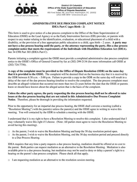 Fillable Online Administrative Due Process Complaint Notice Idea Part C Fax Email Print Pdffiller