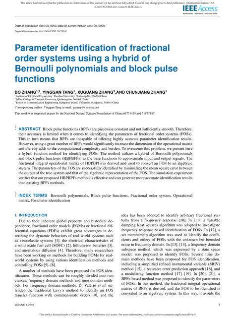 Pdf Parameter Identification Of Fractional Order Systems Using A