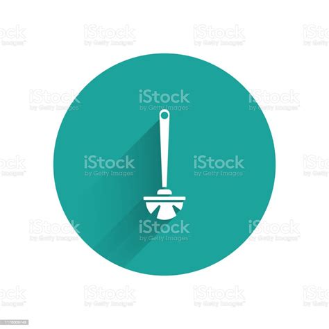 긴 그림자로 분리 된 흰색 화장실 브러시 아이콘입니다 녹색 원 버튼입니다 벡터 일러스트레이션 가사 집안일에 대한 스톡 벡터 아트 및 기타 이미지 Istock