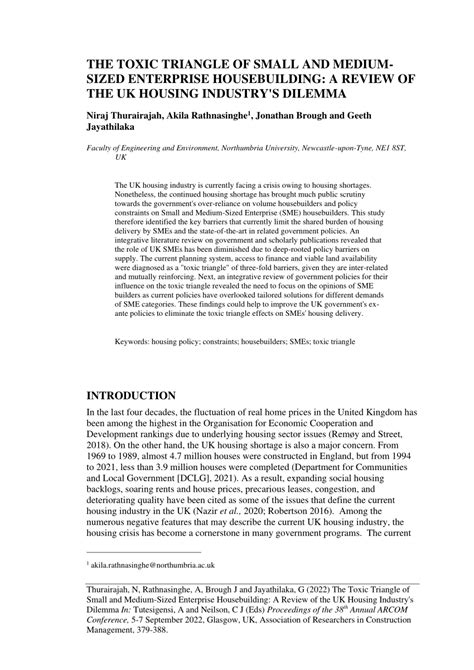 Pdf The Toxic Triangle Of Small And Medium Sized Enterprise Housebuilding A Review Of The Uk