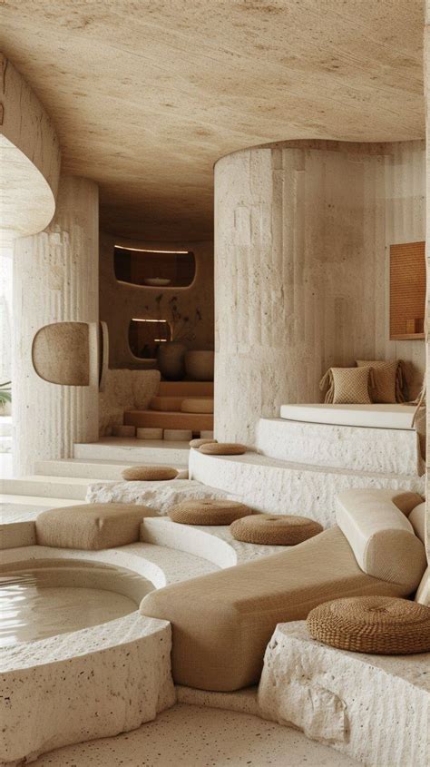 자연 소재로 만들어진 일본 유기농 호텔 인테리어 고급 스위트룸 산과 물의 미래적인 디자인을 보여줍니다