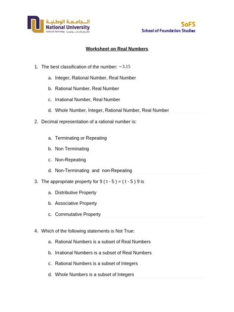 worksheet on real numbers 1 pdf