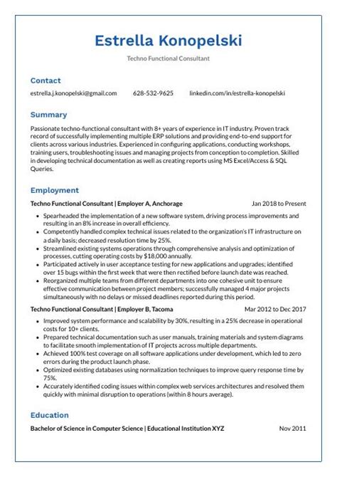 Techno Functional Consultant Resume Cv Example And Writing Guide