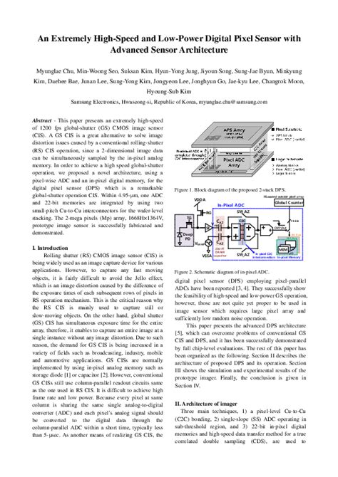 Pdf An Extremely High Speed And Low Power Digital Pixel Sensor With Advanced Sensor Architecture