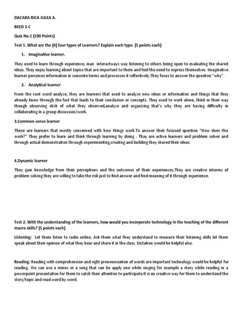 Quiz No 1 Lesson 1 2 34 Pdf