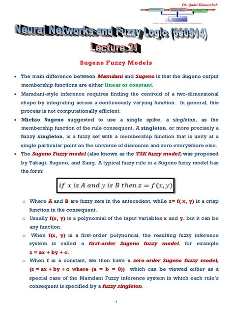 Lecture 21 Sugeno Fuzzy Models Pdf Fuzzy Logic Function Mathematics