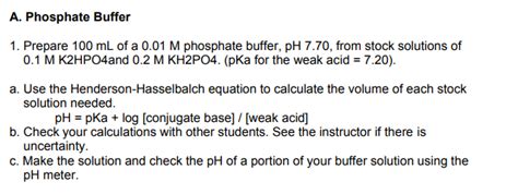 Solved A Phosphate Buffer 1 Prepare 100 Ml Of A 001 M