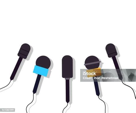 뉴스 라이브 및 Tv용 마이크 기자 언론 및 기자의 마이크 인터뷰 또는 방송을 중단합니다 저널리즘 아이콘입니다 스튜디오를위한