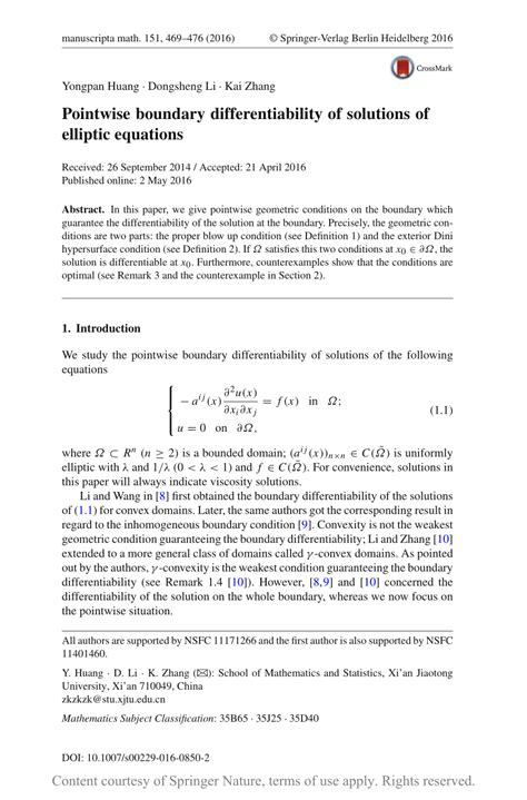 Pointwise Boundary Differentiability Of Solutions Of Elliptic Equations Request Pdf