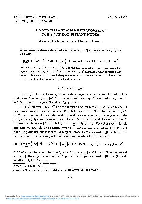 pdf a note on lagrange interpolation for x λ at equidistant nodes