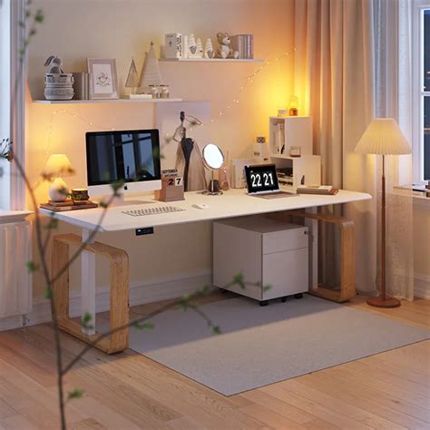 Office Lifting Desk Motorized Raisable Wooden A Shape Designer Sit To