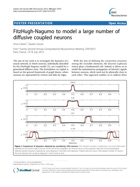 Pdf Fitzhugh Nagumo To Model A Large Number Of Diffusive Coupled Neurons
