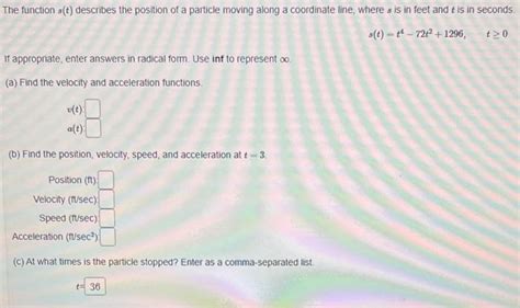 Solved The Function S T Describes The Position Of A Chegg