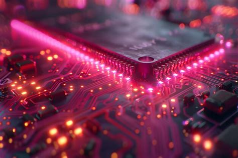 Futuristic Electronic Circuit Board With Glowing Microchip Hightech Industry Concept For