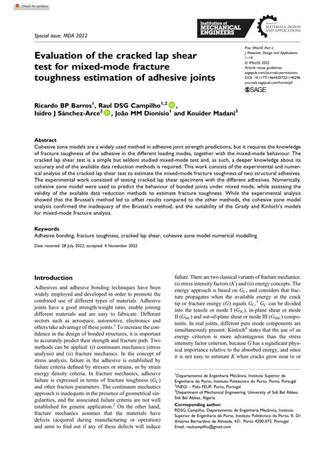 Pdf Evaluation Of The Cracked Lap Shear Test For Mixed Mode Fracture Toughness Estimation Of