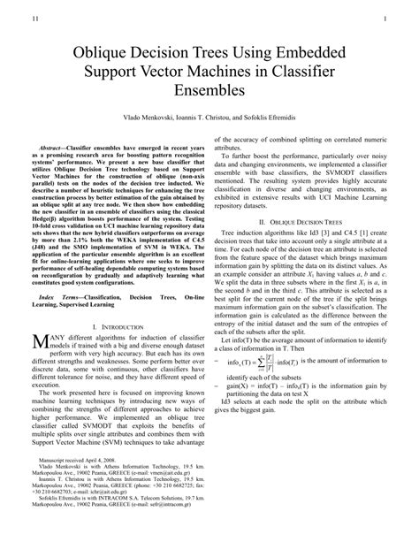 pdf oblique decision trees using embedded support vector machines in classifier ensembles