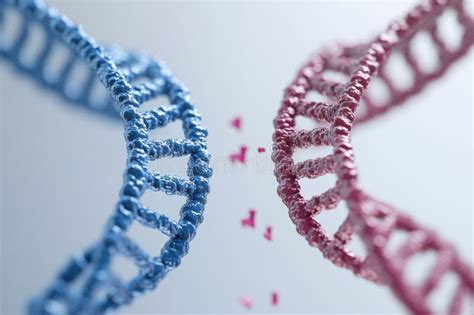 Close Up Of Two Strands Of Dna One Blue And One Pink Illustrating Genetic Science And