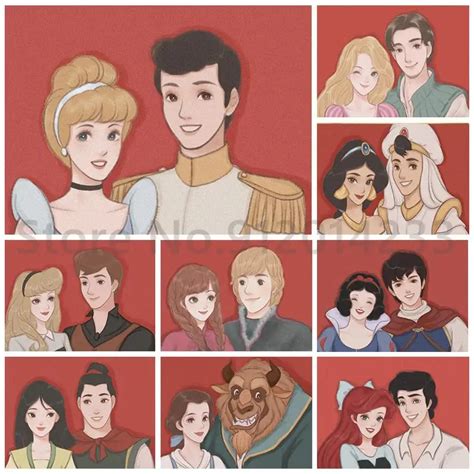 5d Diy 다이아몬드 페인팅 디즈니 공주 프린스 커플 만화 초상화 전체 드릴 다이아몬드 자수 크로스 스티치 벽 장식 Aliexpress