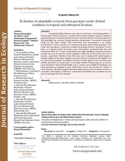 Pdf Evaluation Of Adaptability In Bread Wheat Genotypes Under Dryland Conditions In Tropical