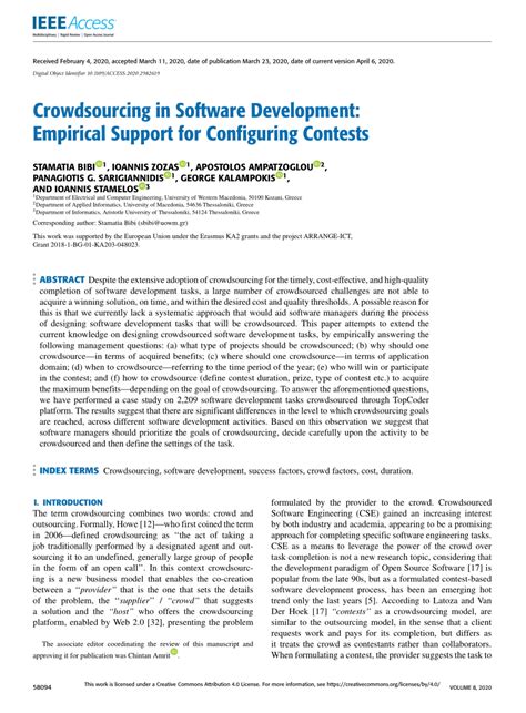 Pdf Crowdsourcing In Software Development Empirical Support For Configuring Contests